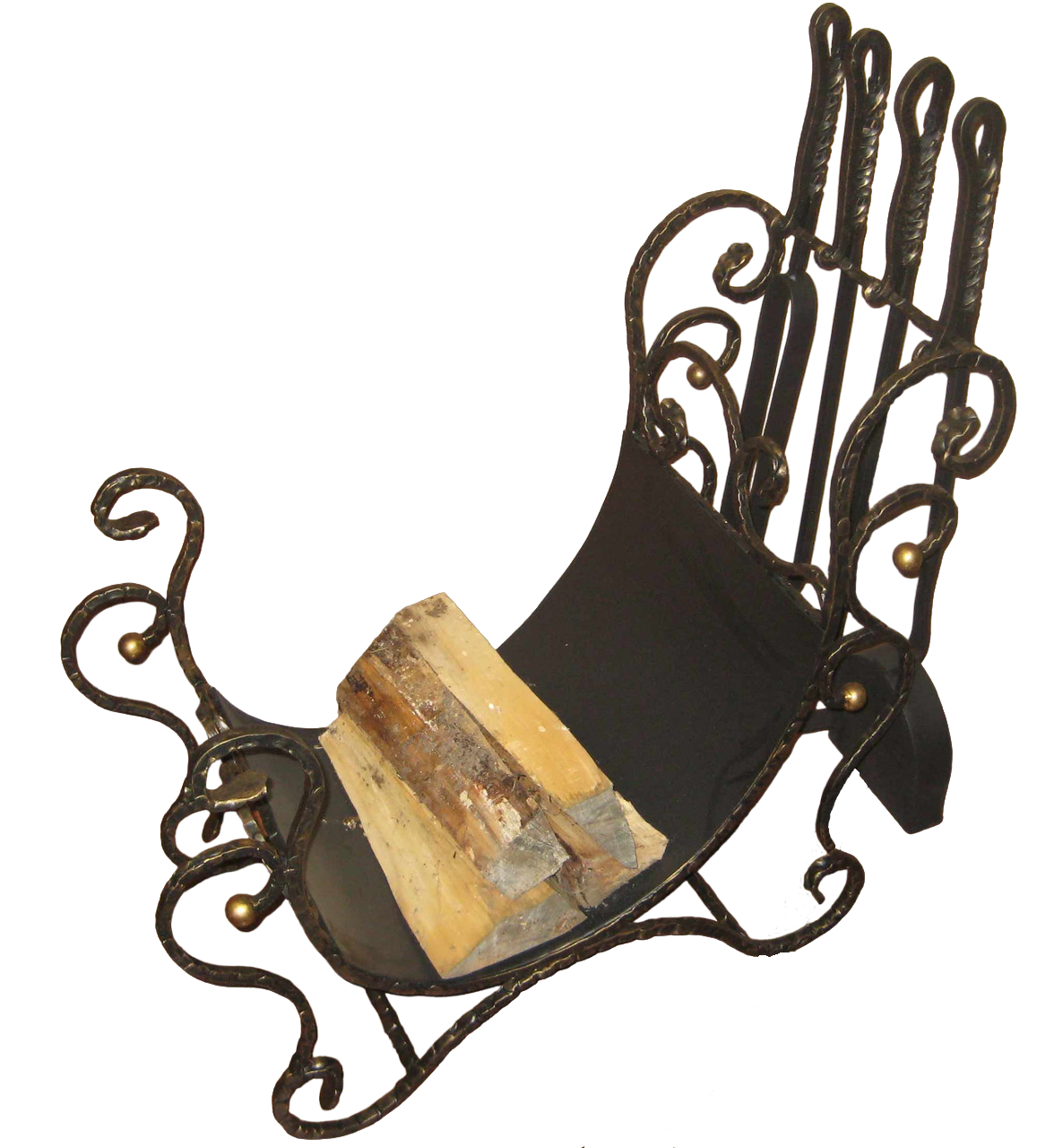 Кованная подставка для дров, дровница из металла для камина, печи и бани, поленница с каминным набором МД-4