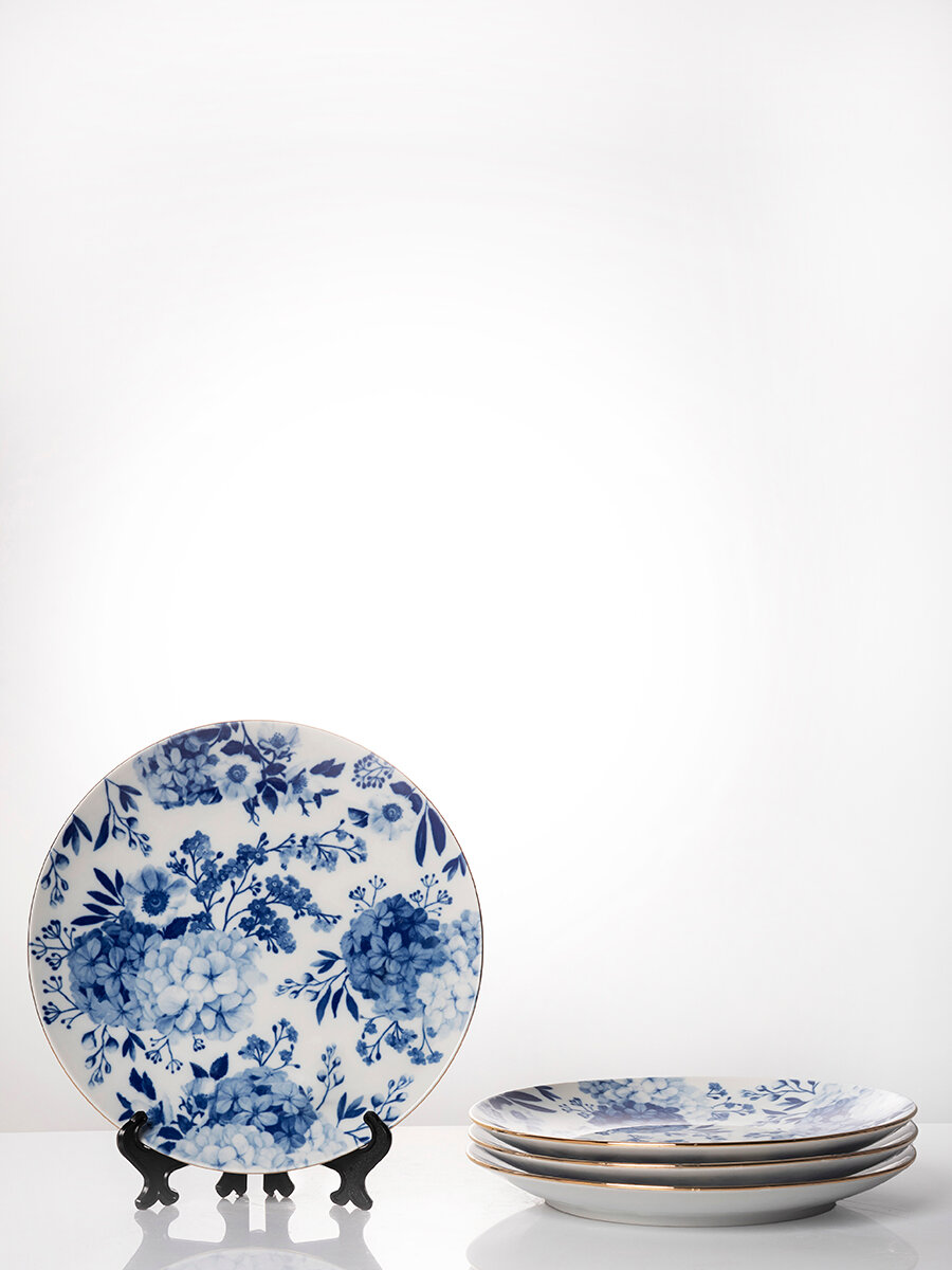 Набор фарфоровых тарелок мелких 240 мм "Вдохновение " заводной край ф. Универсал, 4 шт, Добрушский фарфоровый завод