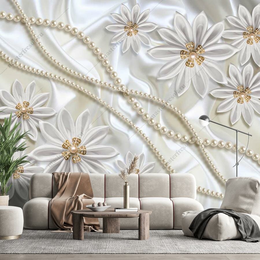 Фотообои 3д Белый жемчуг 10-857-S-Флок 270 x 200 см (ВхШ) Бесшовные, флизелиновые, влагостойкие обои MasterFresok