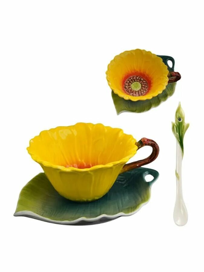 Чашка кофейная "Керамическая кофейная чашка в форме подсолнуха, 180 мл", 180 мл, 1 шт