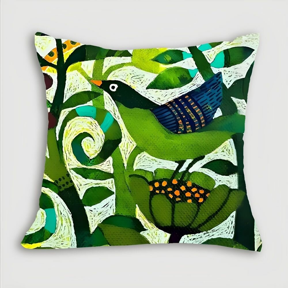 Чехол для подушки для сада и улицы Птица зеленая 45х45 Оксфорд 600D