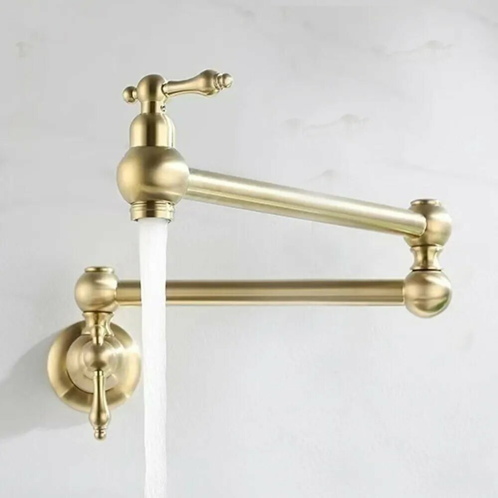 KNOW EASY-Настенный складной кухонный смеситель с двойной ручкой, одинарный холодный, матовое золото