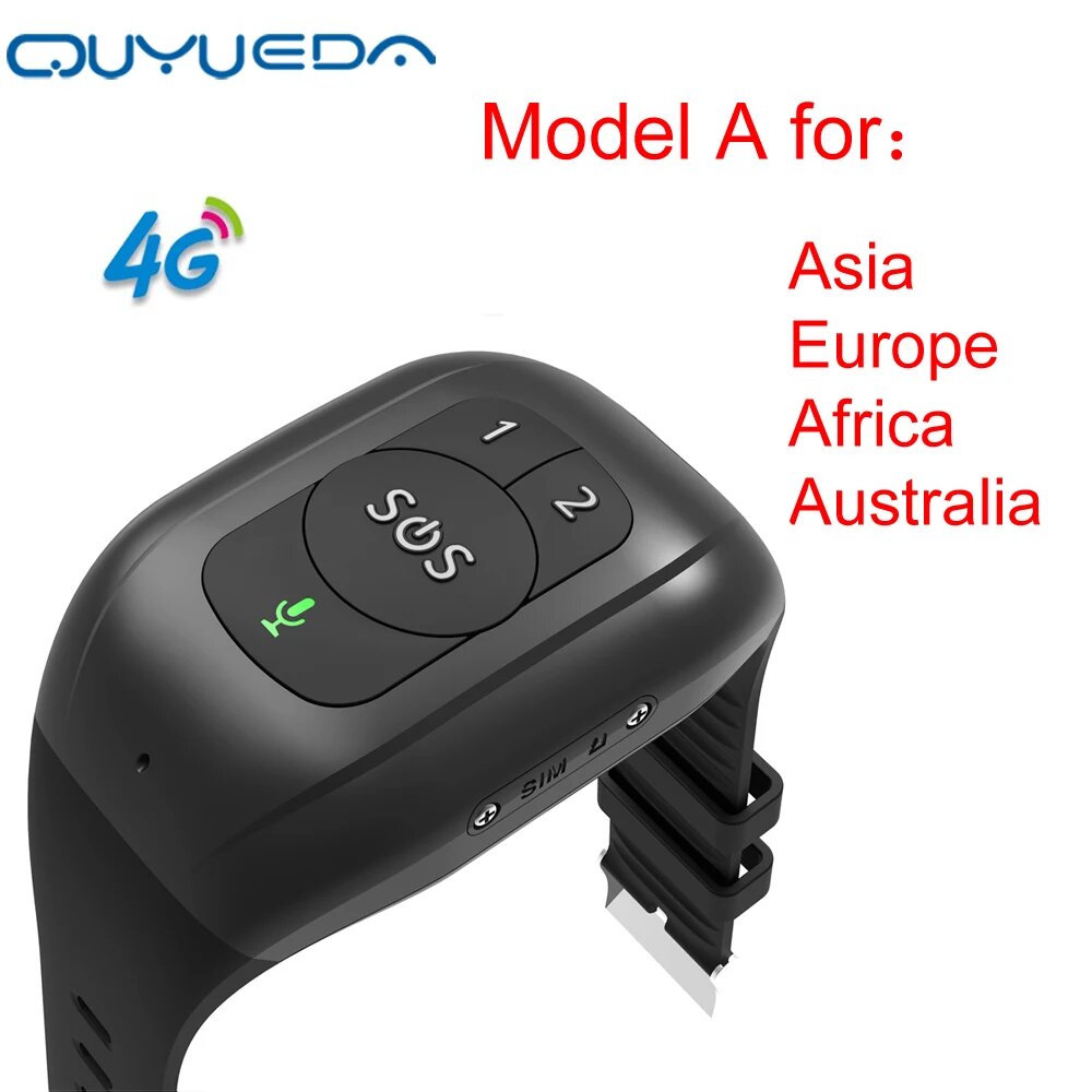 4G GPS-браслет для слежения для пожилых людей, умный локатор со оповещением о обнаружении падения, кнопка SOS, аварийный вызов, 1000 мАч, водонепроницаемый трекер Black-A