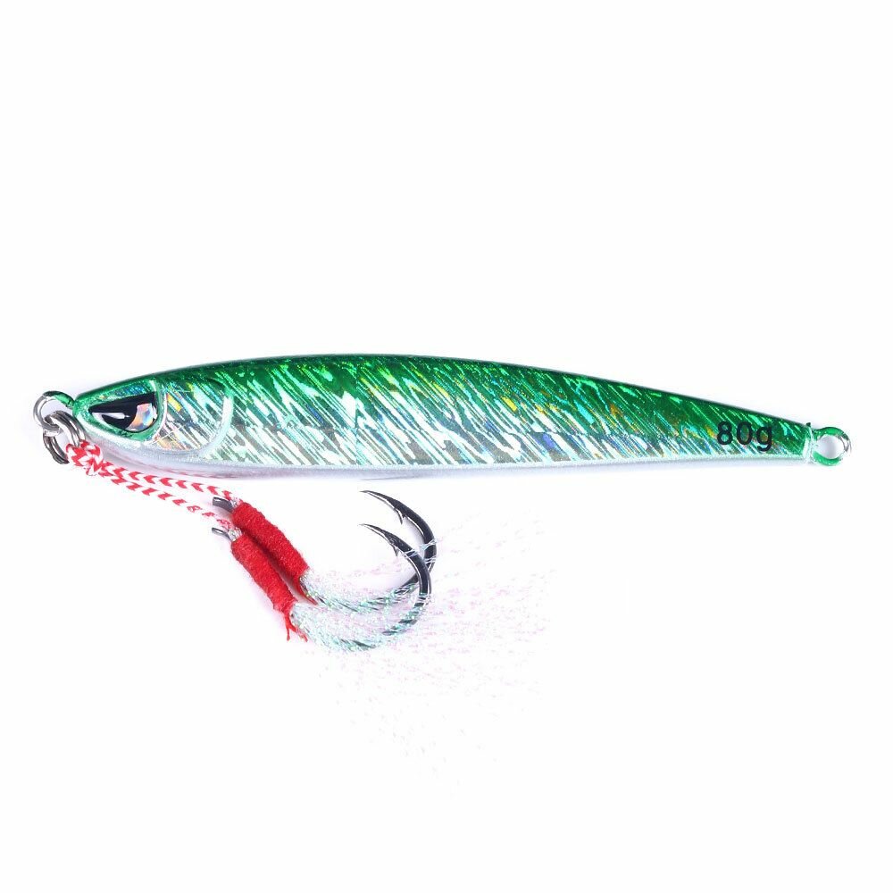 Приманка Hengjia для морской рыбалки, одиночный крючок 80G, длинная забросная лазерная металлическая приманка с железной пластиной, синий нож