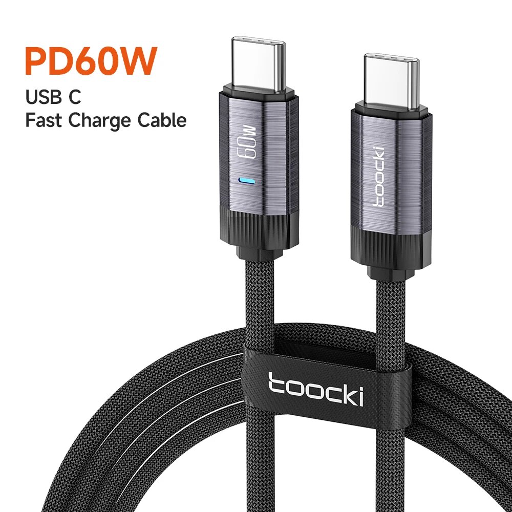 Toocki USB C - USB C кабель 1 м, 60W Grey