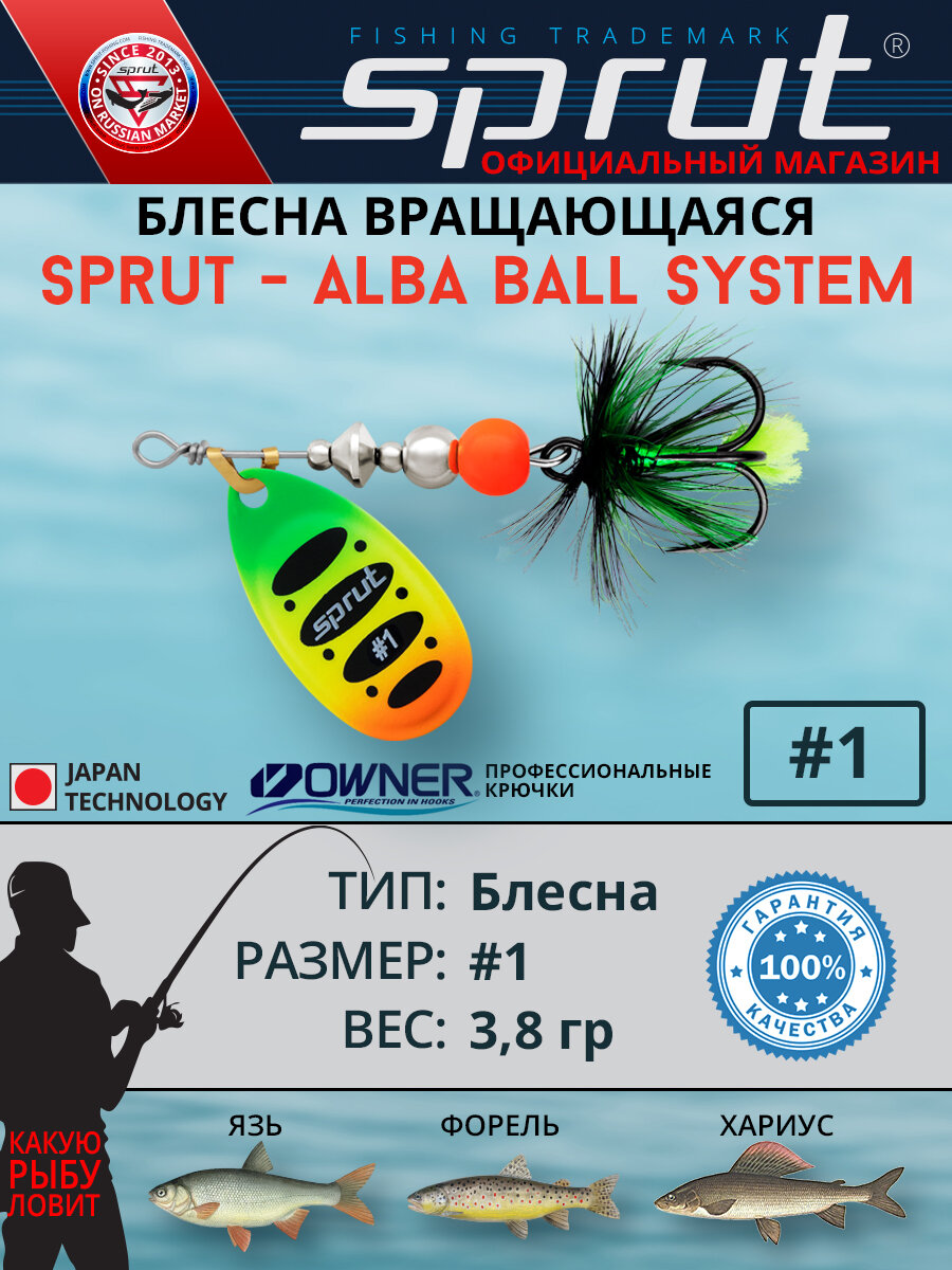 Блесна Вращающаяся Sprut Alba Ball System #1 (65mm/3,5g/FTL)