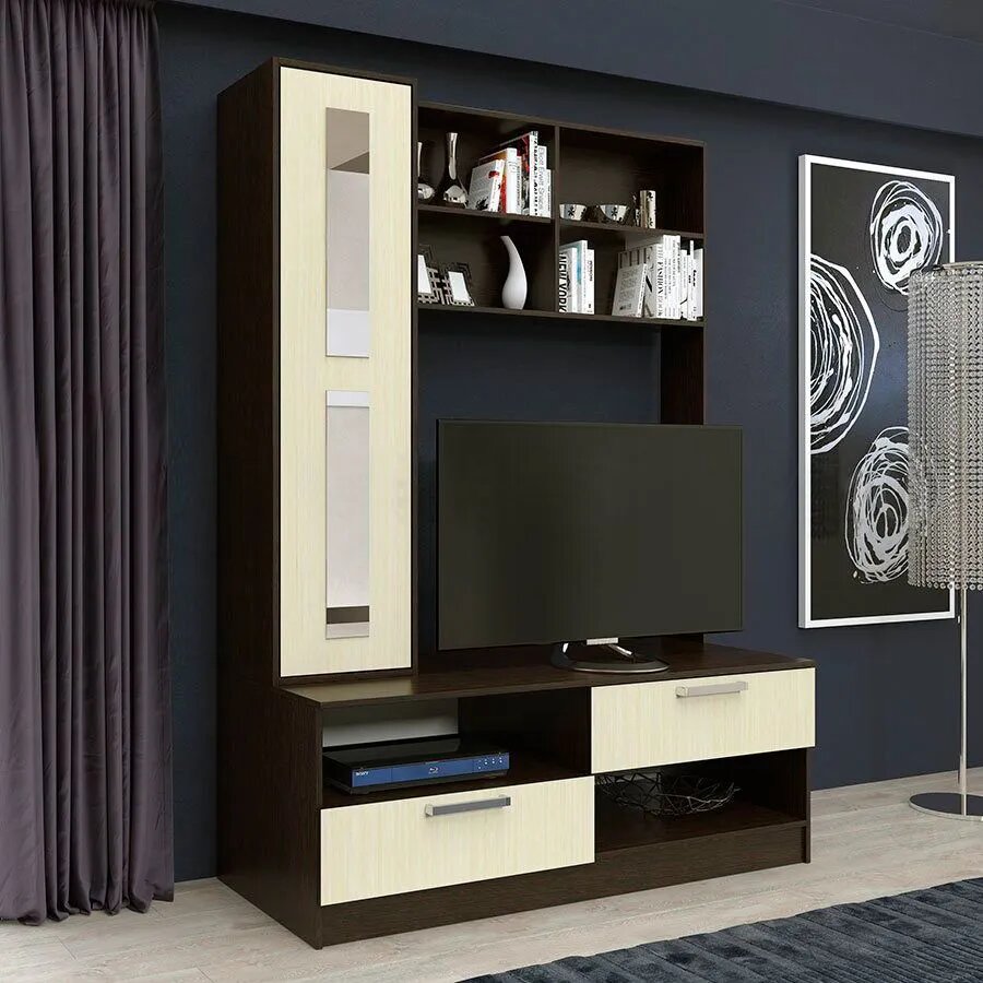 Стенка в гостиную "Фиеста" 1500х1892х520 мм, Дуб Беленый/Дуб Венге, МИФ