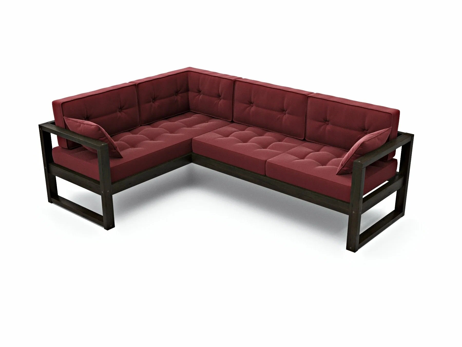 Угловой диван Arsko Астер-У левый, бордовый-венге, велюр, массив дерева, офисный, для кафе и бара, для дачи