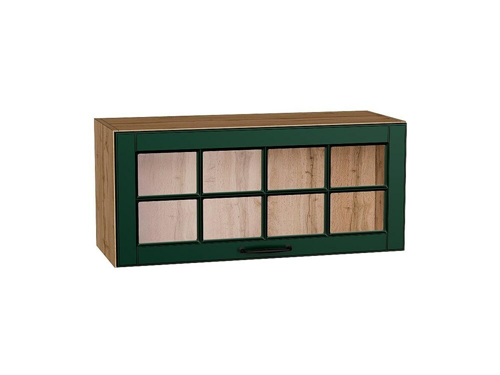 VVT Кухонный Шкаф верхний горизонтальный остекленный Дублин Дуб Вотан, Special Green, 800, каркас ЛДСП Дуб Вотан, фасад МДФ/Стекло Special Green, 358*800*318