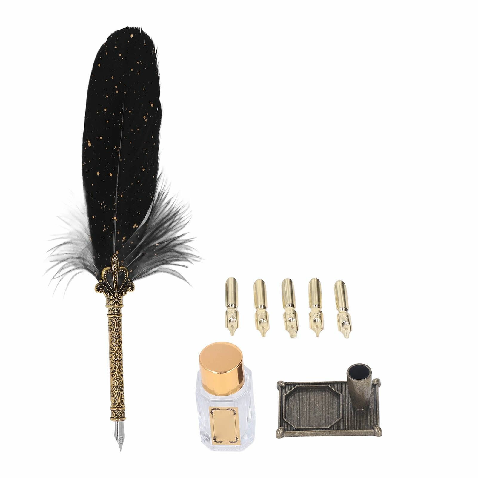 Набор гусиных ручек в стиле ретро, элегантный изысканный узор, сглаживающее перо для письма, набор ручек для каллиграфии со сменными наконечниками черного цвета