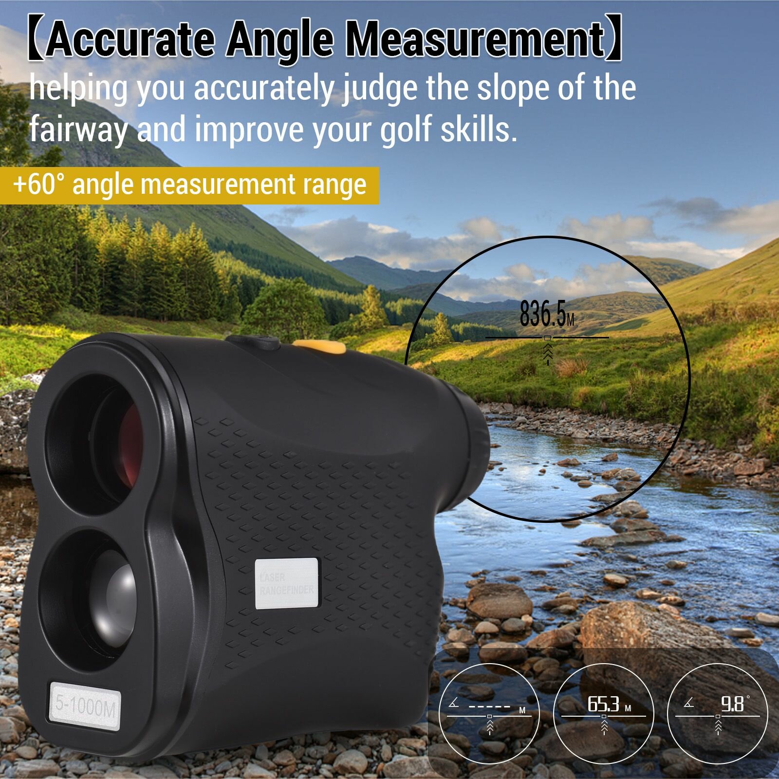 Цифровой дальномер для гольфа и охоты с точностью 600М/800М/1000М, 6X увеличение, водонепроницаемый, для активного отдыха