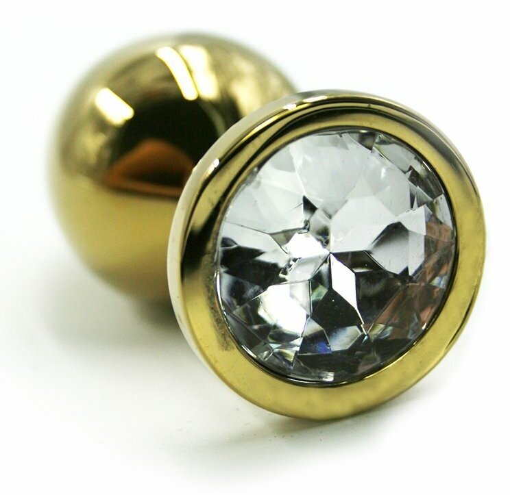 Kanikule Анальная пробка из алюминия со стразом S 6 см, золотистый/прозрачный