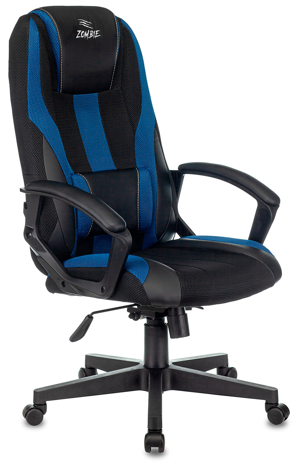 Кресло игровое Zombie 9 BLUE, черный/синий, ткань/эко. кожа, крестовина пластик