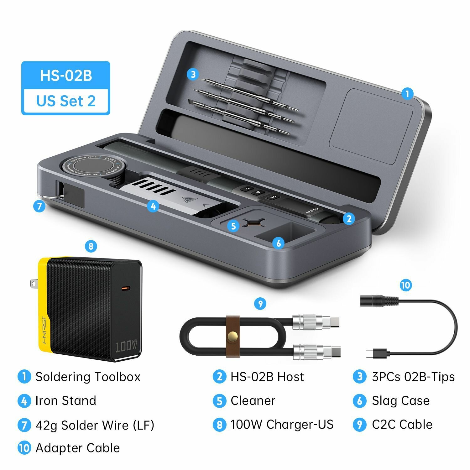 Умный электрический паяльник FNIRSI HS-02, мобильный рабочий стол, набор для хранения, комплект электрического паяльника