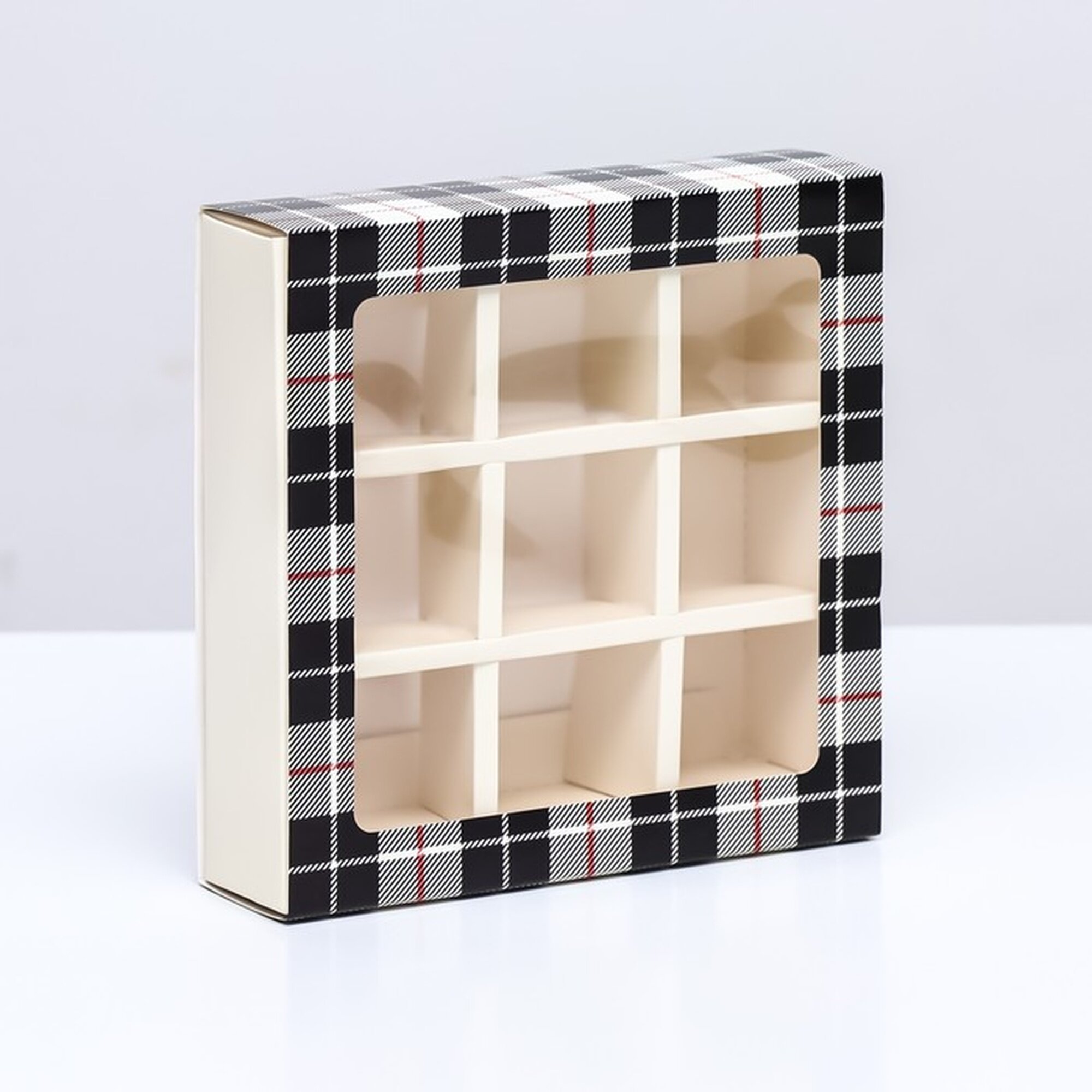 Коробка для 9 конфет с обечайкой, «Мужской» 13.8×13.8×3.8. Кондитерская упаковка