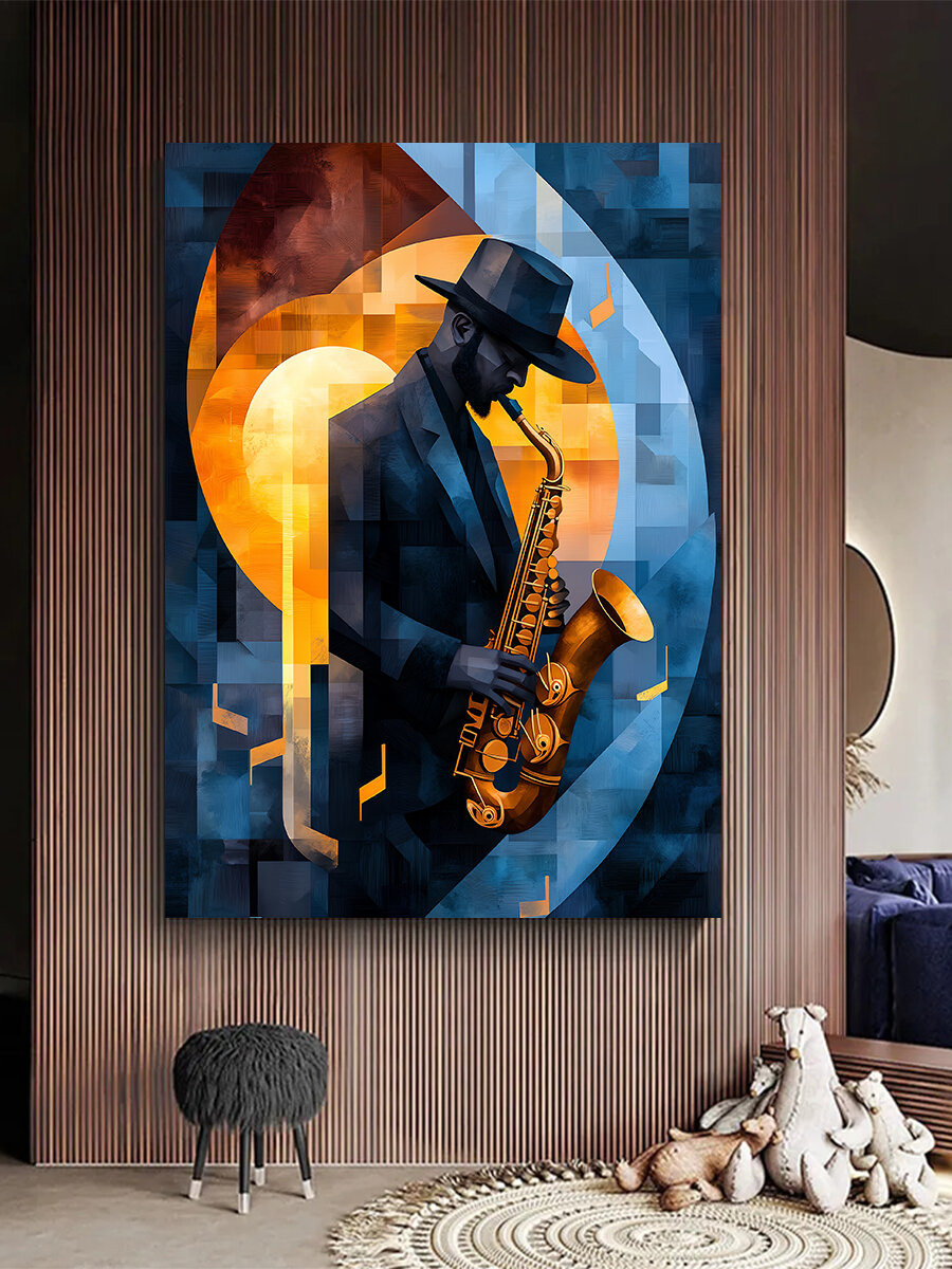 Картина интерьерная - "Абстракция, музыкант / Саксофон" , 40х60 см.