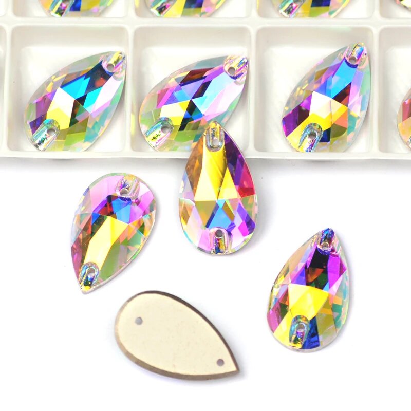 PUBRILEX стеклянные стразы капли для декора 17x28mm 6pcs, Crystal AB