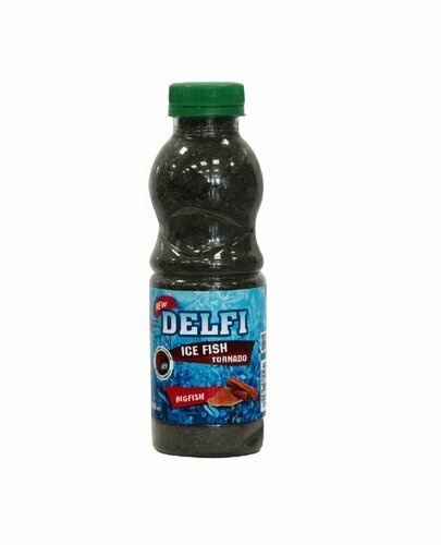 Прикормка DELFI зимняя ICE FISH Tornado большая рыба; какао + корица, черная 500 мл