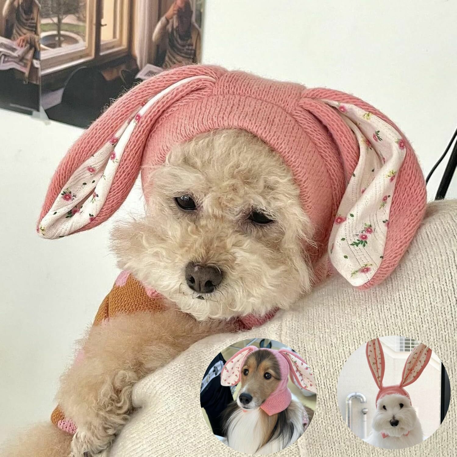 Шапочка для домашних животных-вязаная шапочка для домашних животных с милыми кроличьими ушками