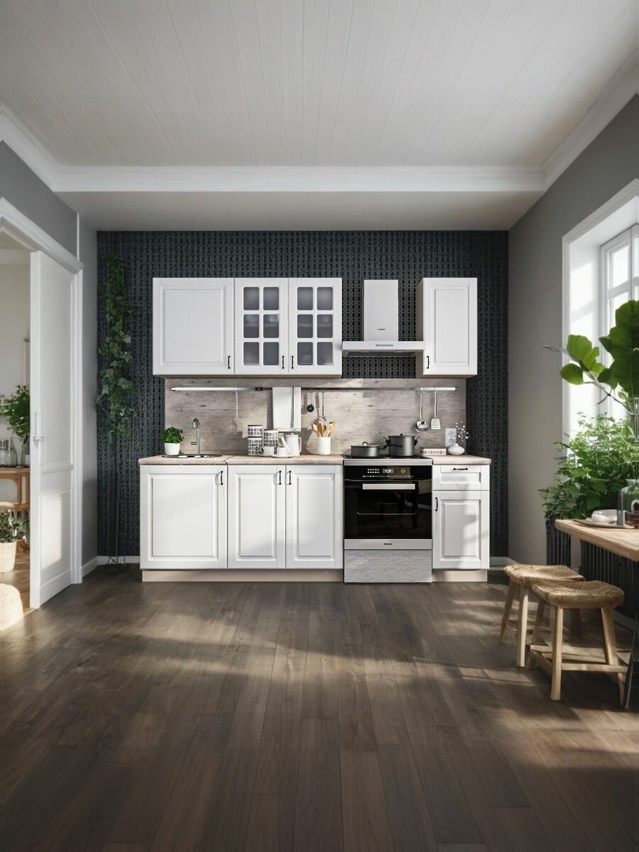 Кухонный гарнитур Регина24 Бежевый песок/МДФ Белоснежный/МетрополитанR5 (Комплект с мойкой)