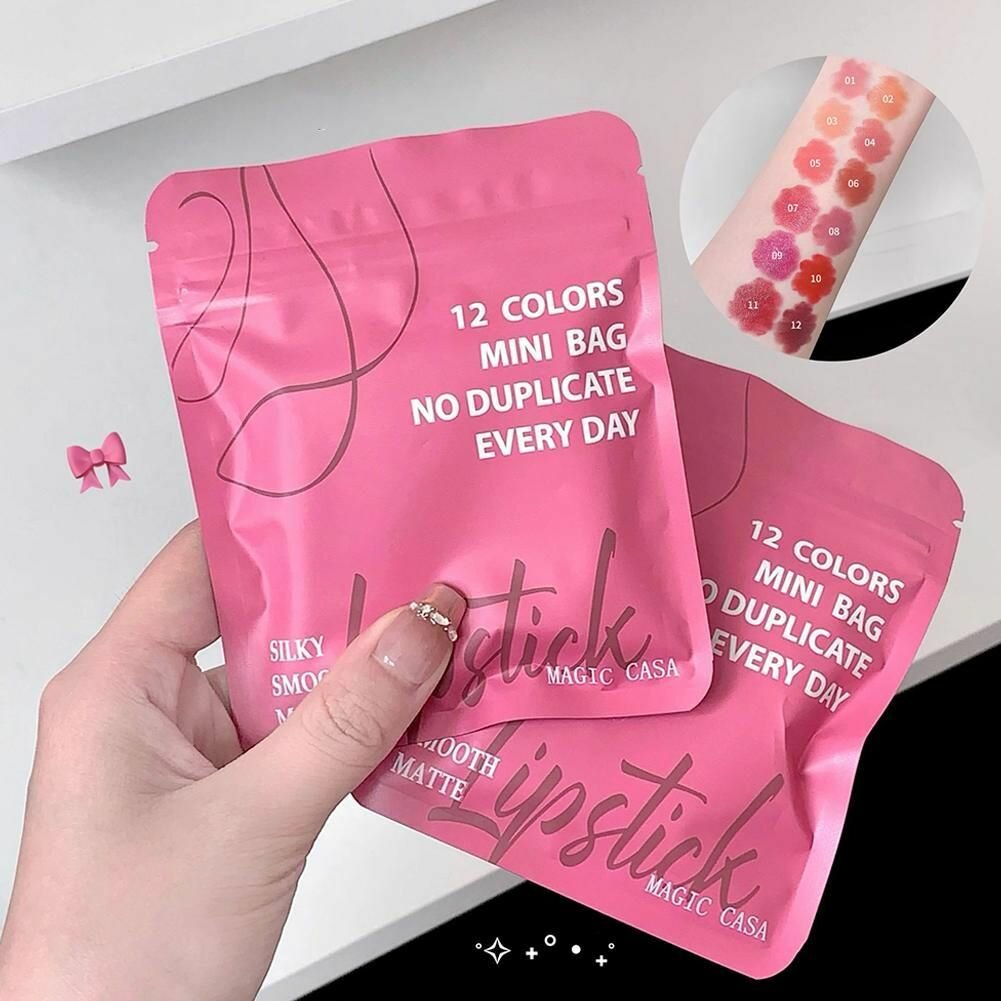 Матовая водостойкая помада для девочек, набор из 12 цветов,1 сумка