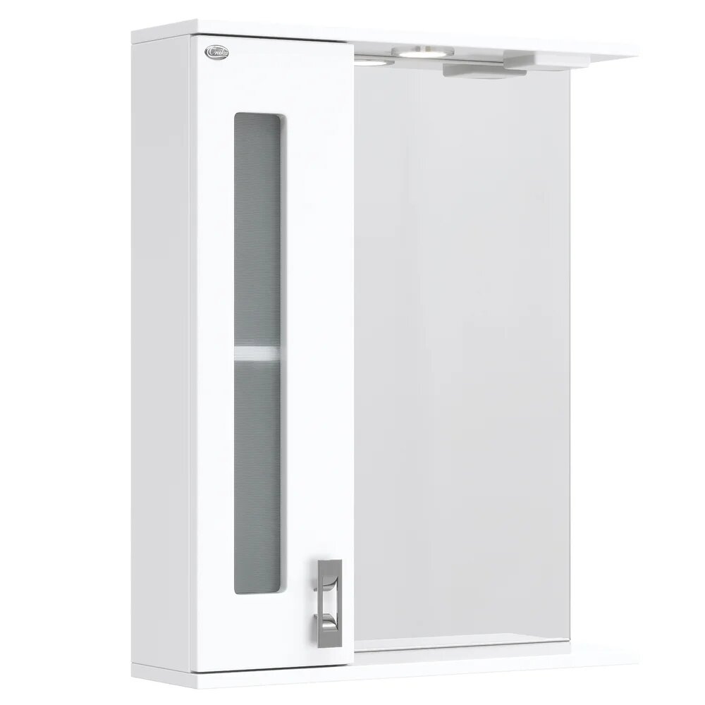 Зеркало Onika Кристалл 58 L с подсветкой, с полкой, со шкафчиком, 58 см, с розеткой, белое