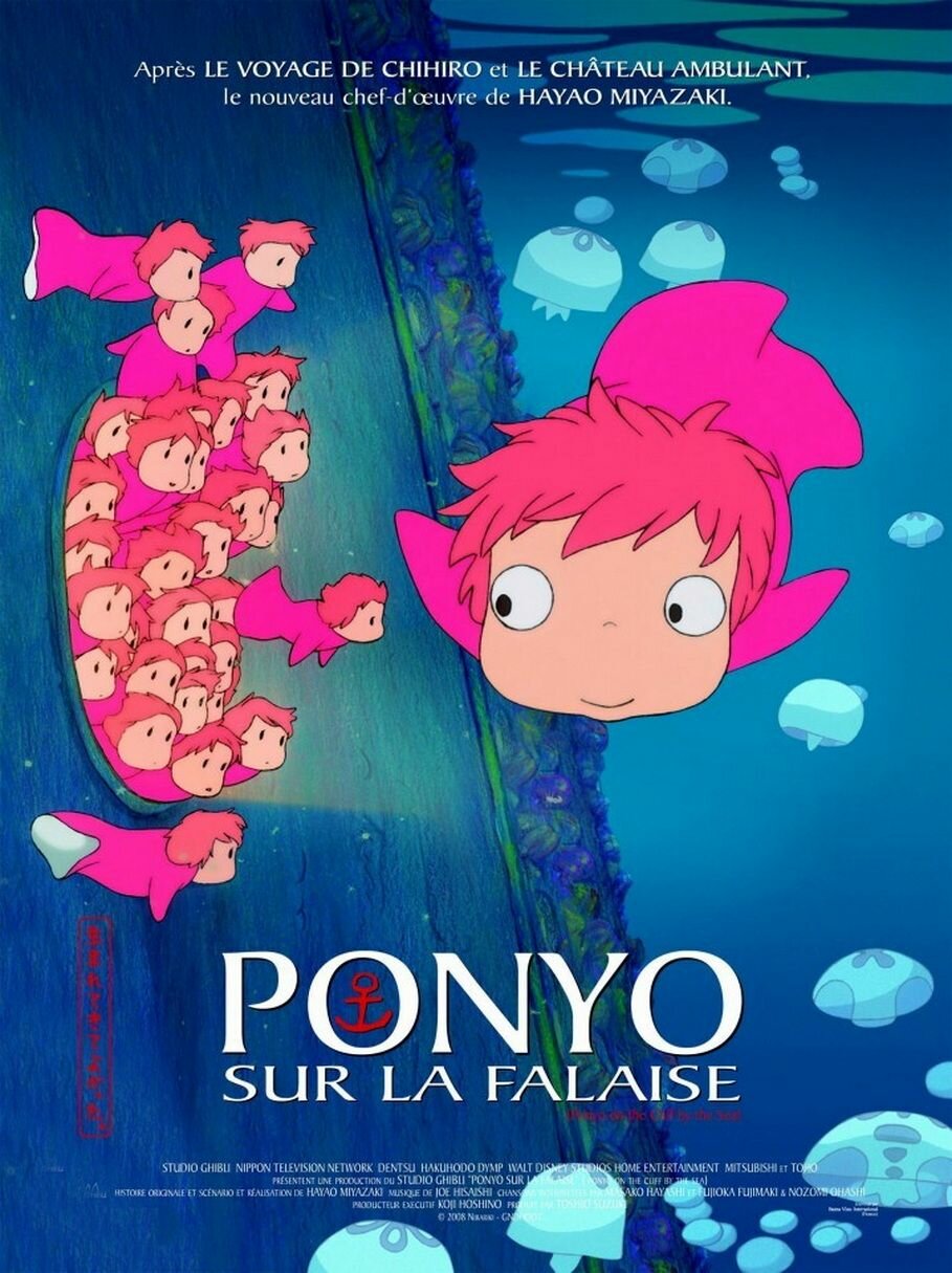 Плакат, постер Ponyo on the Cliff by the Sea, Рыбка Поньо на утёсе на холсте, размер 42х60см