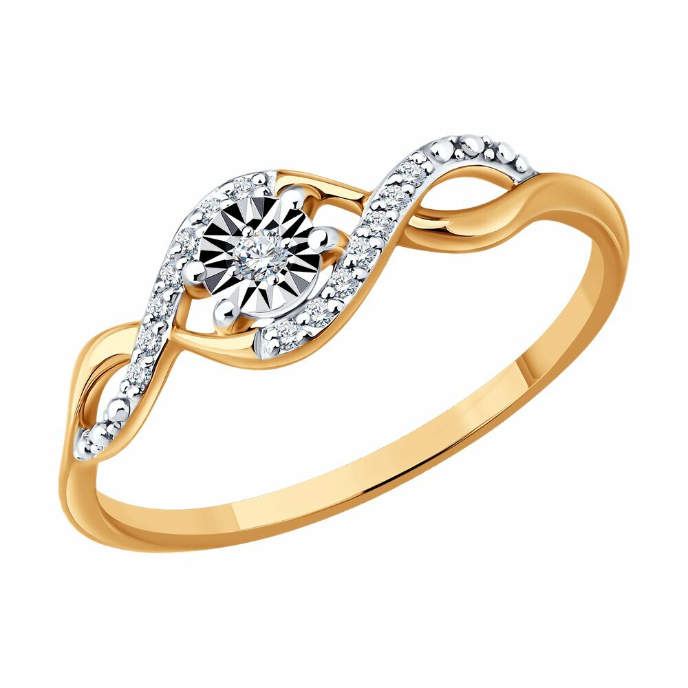 Кольцо, комбинированное золото, 585 проба, бриллиант