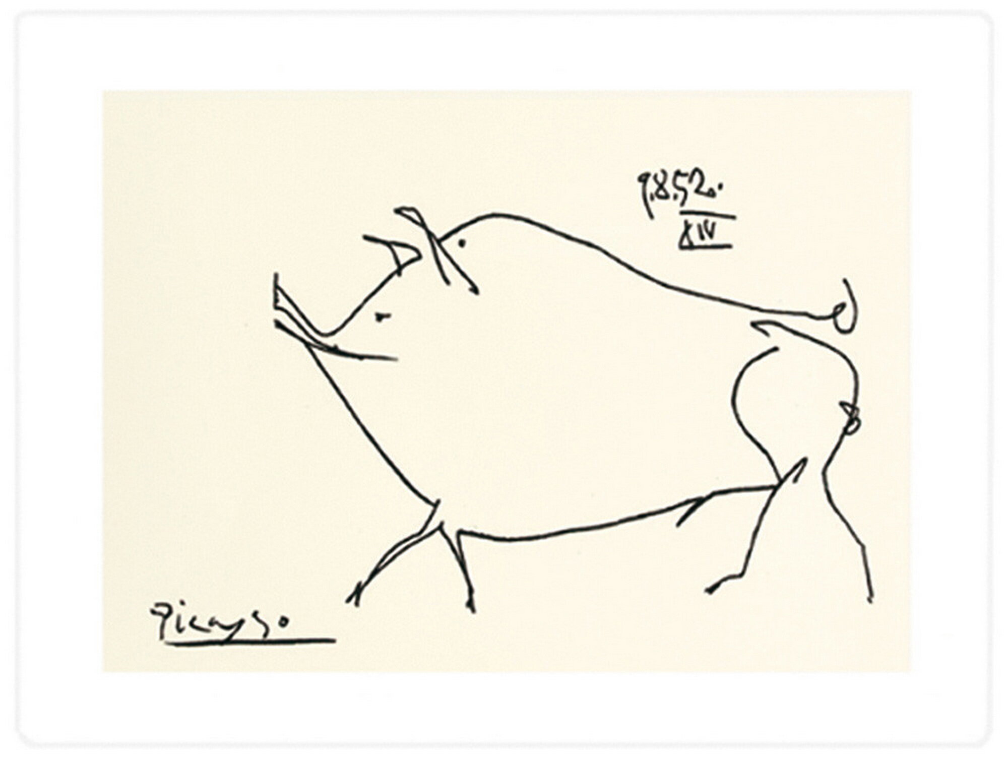 Плакат, постер Пабло Пикассо: кабан в одной линии на бумаге, размер 30х42см