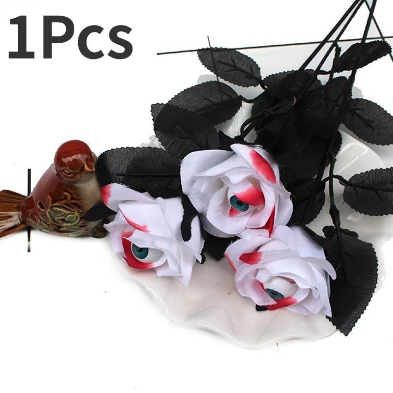 Искусственная черная роза с глазным яблоком 35 см Черный, Red with white 1Pcs