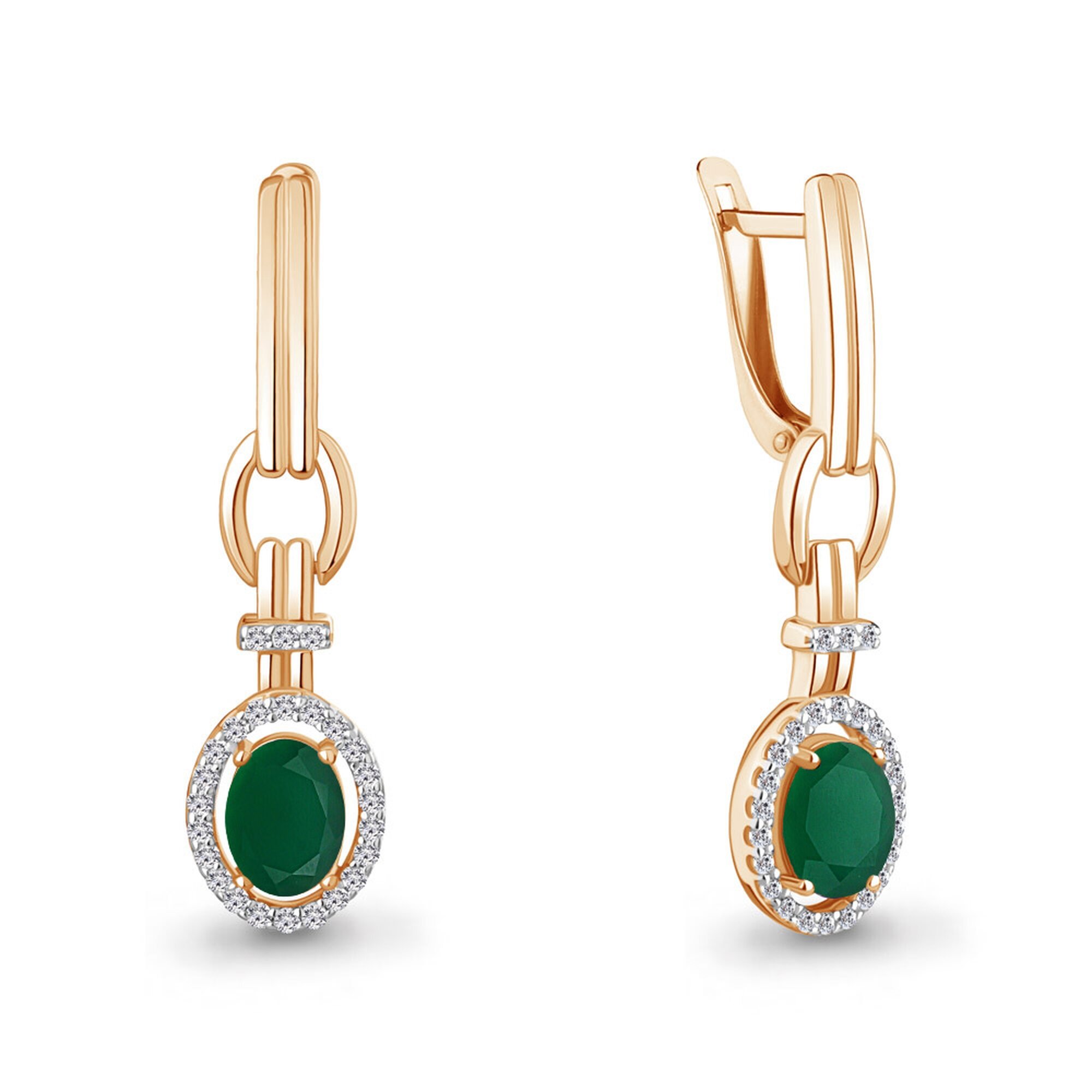 Серьги, серебро, 925 проба, золочение, агат, фианит