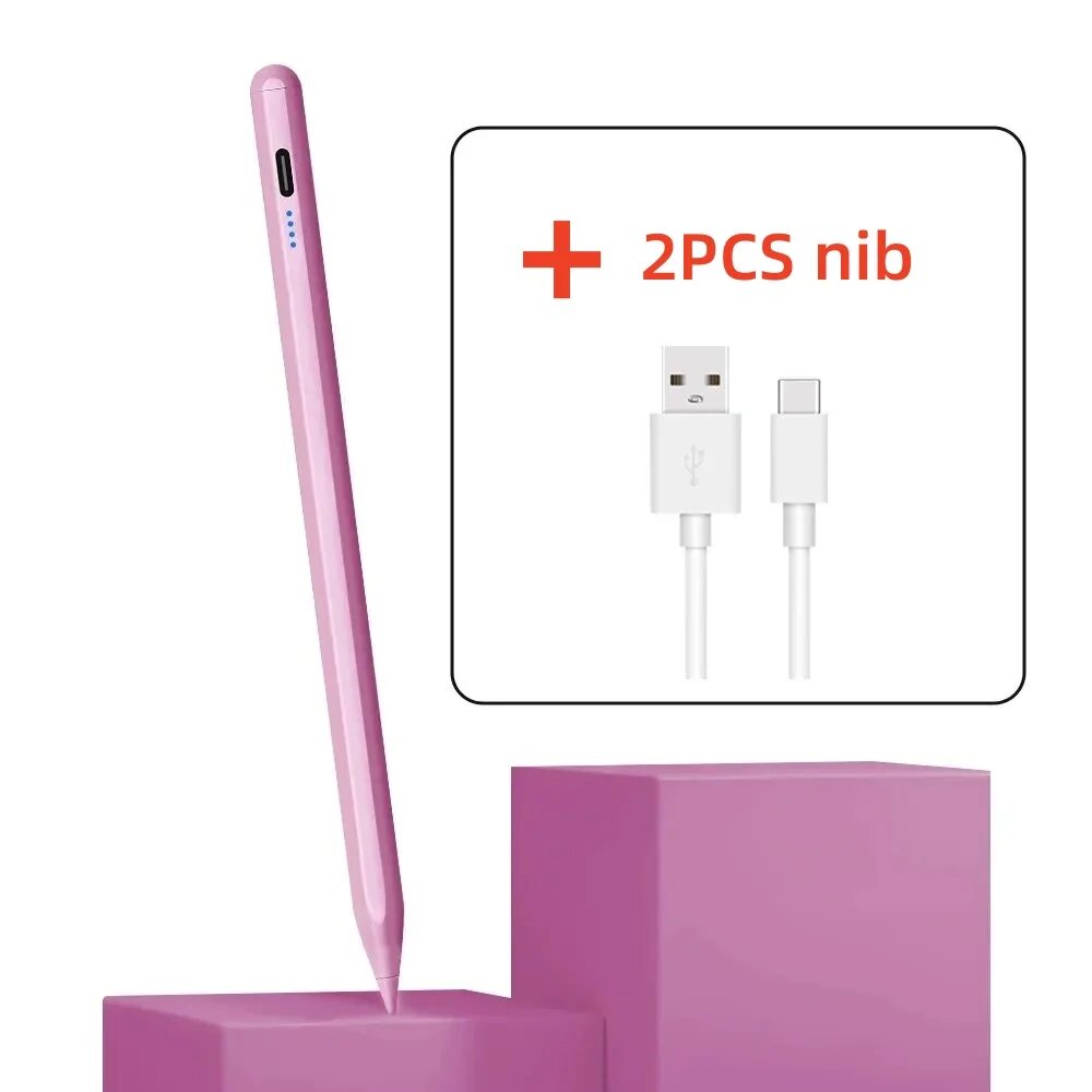 Стилус Pink для iPad, iPhone, Android, 2 nib, USB-C