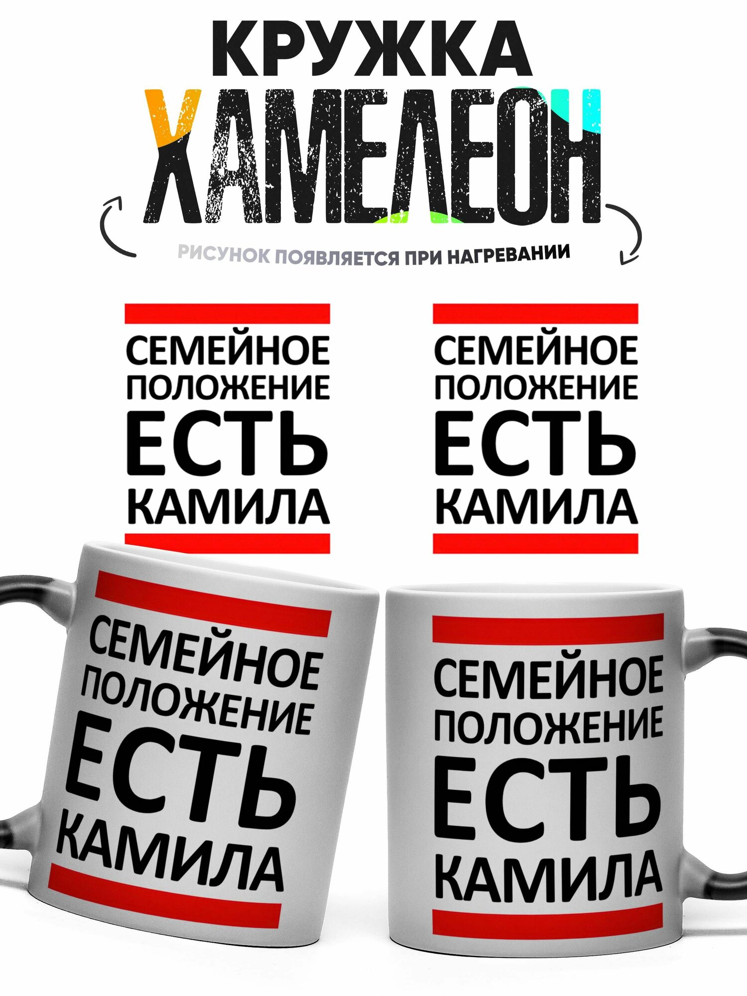 Кружка Хамелеон Семейное положение есть Камила 330 мл