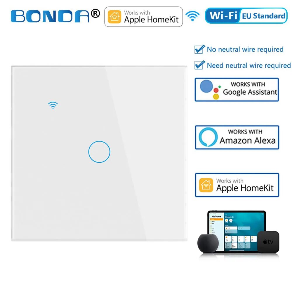 BONDA Сенсорный умный переключатель Apple HomeKit 1/2/3 группы