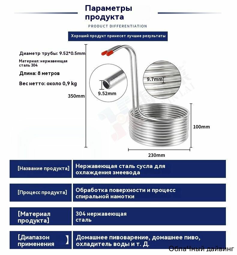 Чиллер погружной (для охлаждения сусла) 8метров из нержавеющей стали 304 Пивоваренное оборудование