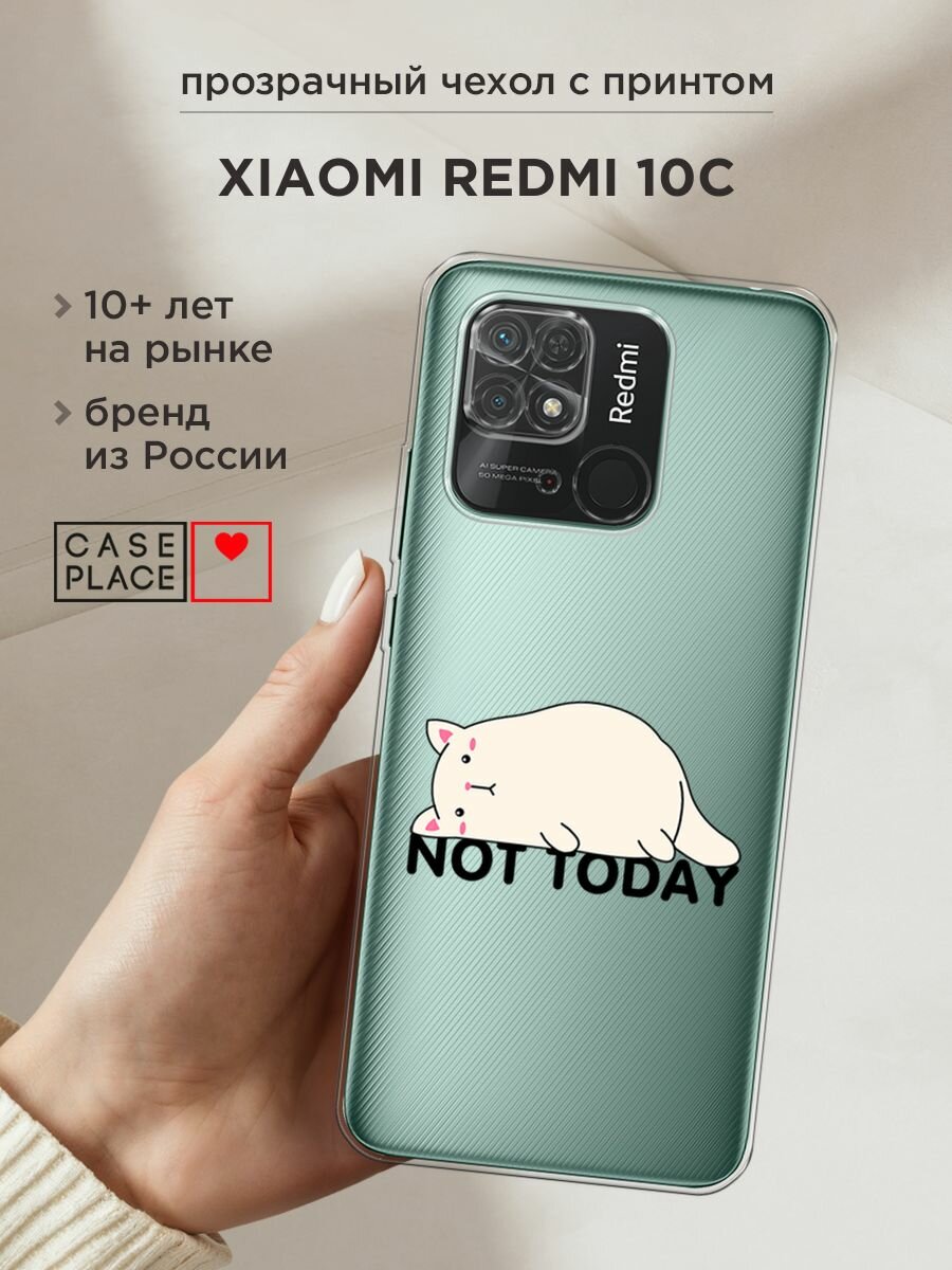 Чехол на Xiaomi Redmi 10C / Сяоми Редми 10C с принтом "Cat not today", прозрачный