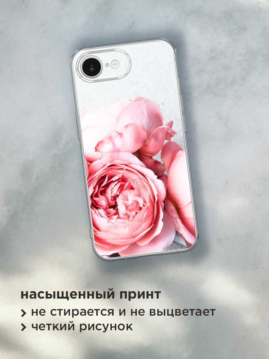 Чехол на Apple iPhone 16e/17e / Айфон 16е/17e с принтом "Пионы на белом" — фото 1