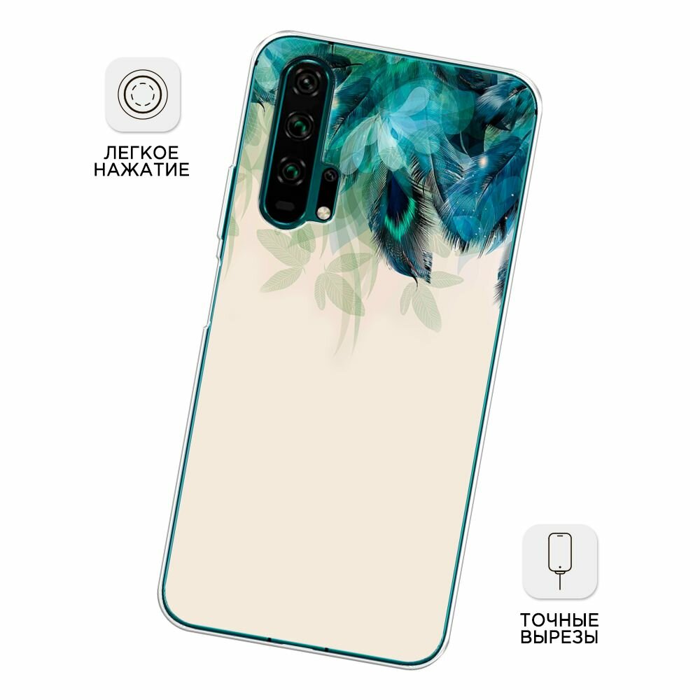 Чехол на Honor 20 Pro / Хонор 20 Про с принтом Перья голубого цвета — фото 1