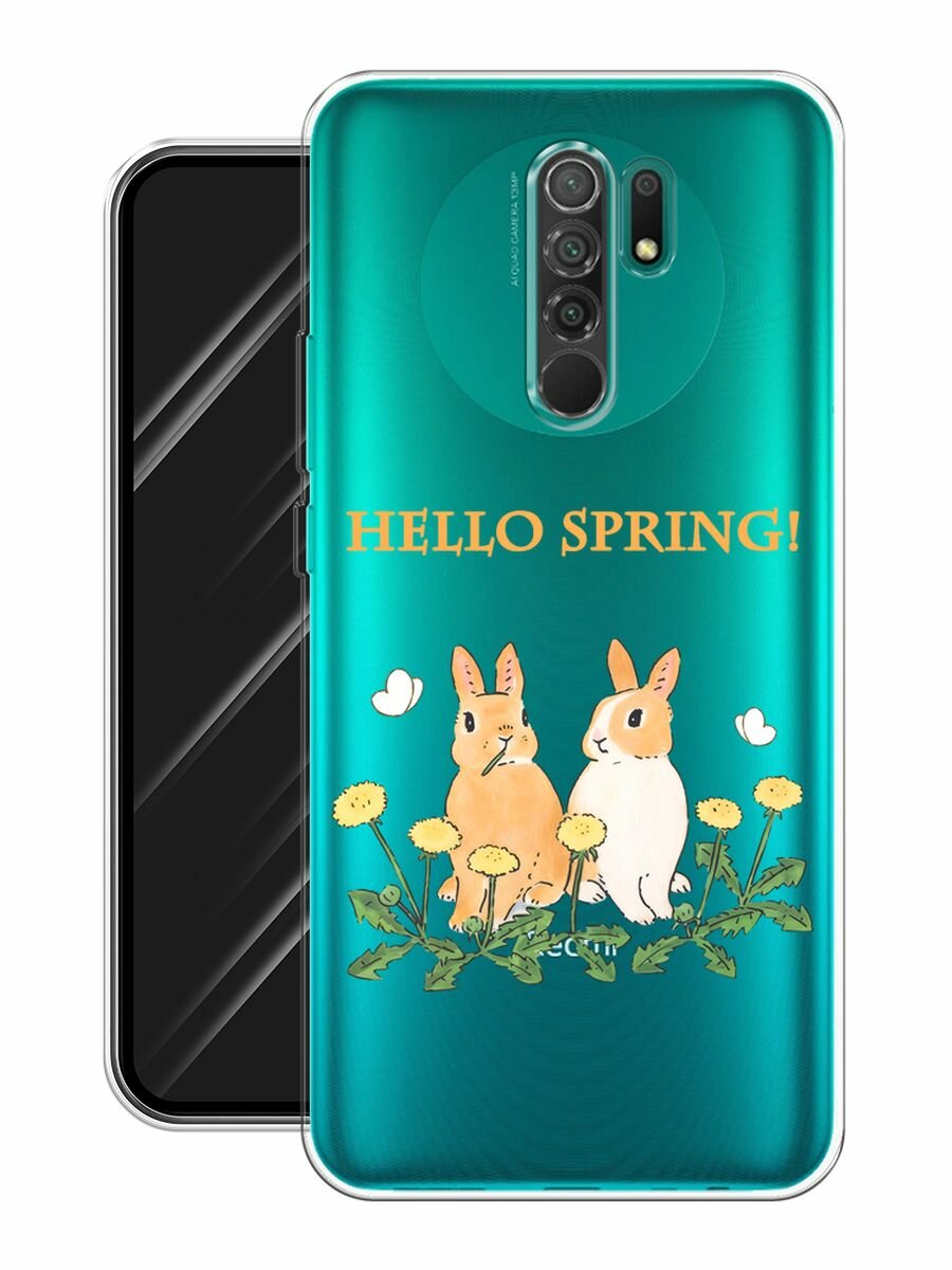 Чехол на Xiaomi Redmi 9 / Сяоми Редми 9 с принтом "Весенние кролики", прозрачный — фото 1
