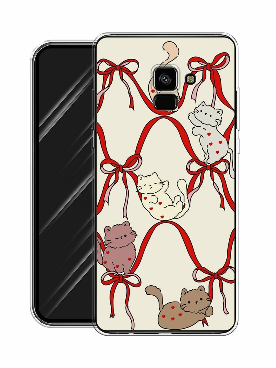 Чехол на Samsung Galaxy A8 + / Самсунг Галакси А8 Плюс 2018 с принтом "Котики в ленточках 1" — фото 1