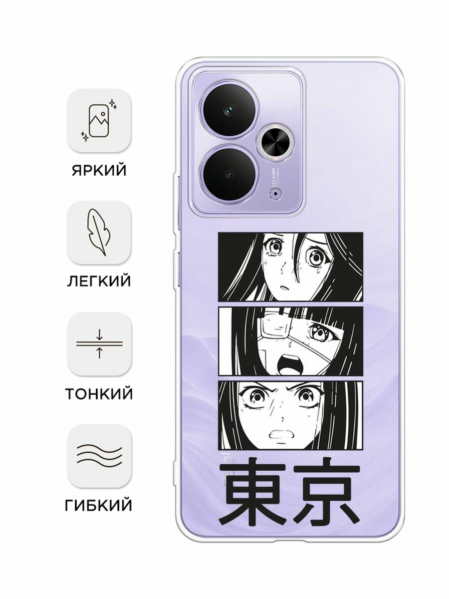 Чехол на Realme 14T / Реалми 14Т с принтом "Tokyo girls", прозрачный — фото 1