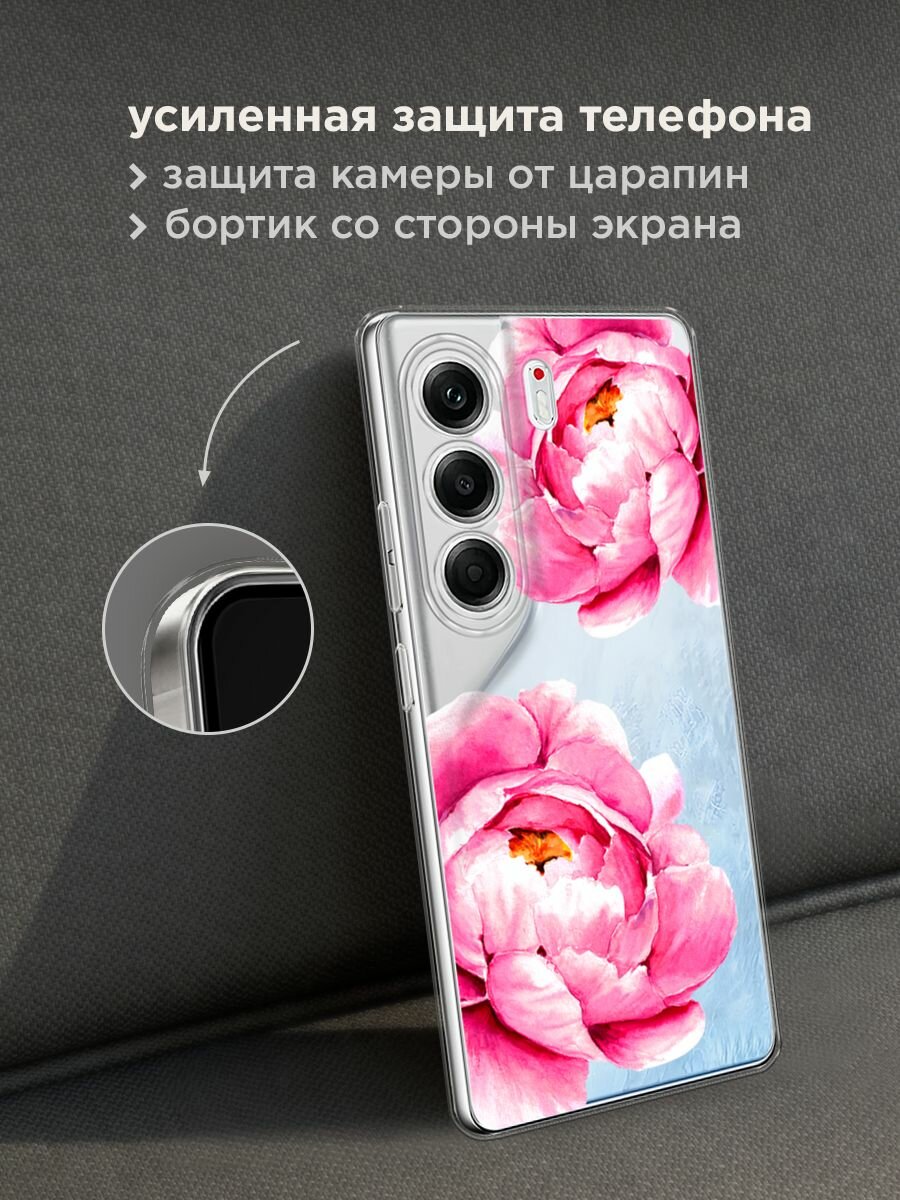 Чехол на Tecno Camon 40 Pro 5G / Текно Камон 40 Про 5G с принтом "Open peonies", прозрачный — фото 1