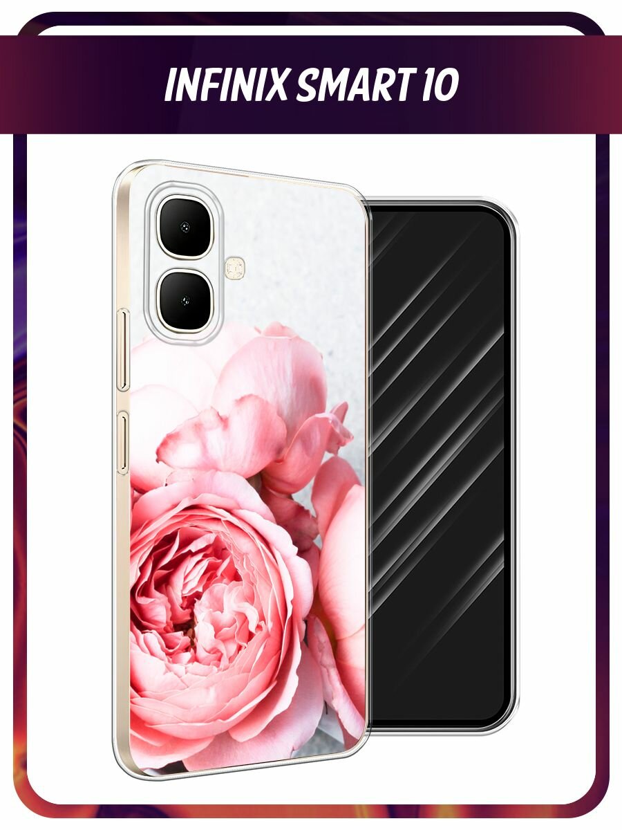 Чехол на Infinix Smart 10 / Инфиникс Смарт 10 с принтом "Пионы на белом"
