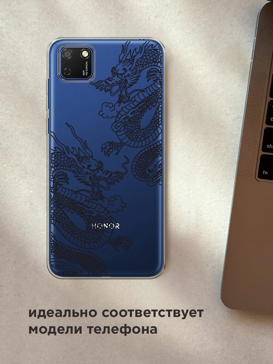 Чехол на Honor 9S/Huawei Y5p / Хонор 9S/Хуавей Y5p с принтом "Два китайских дракона", прозрачный — фото 1