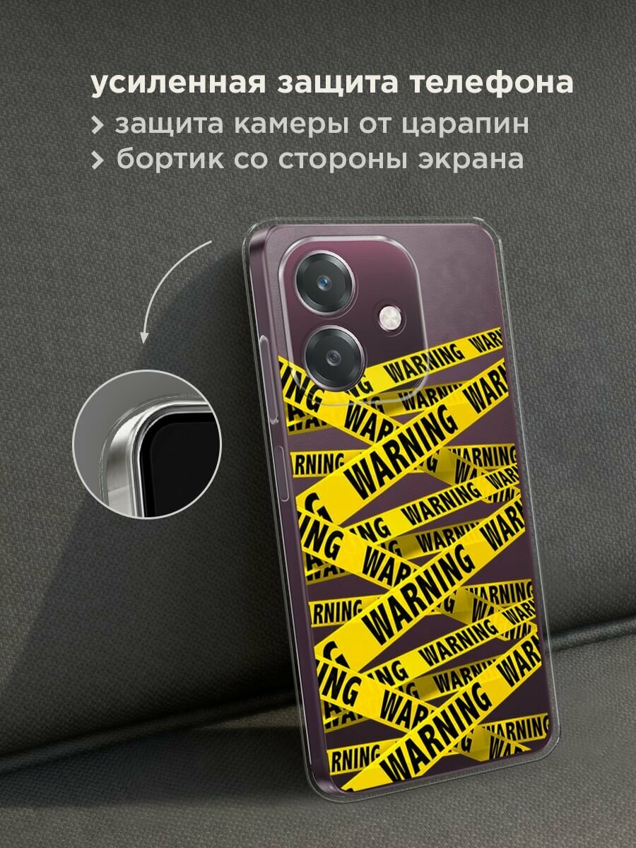 Чехол на Oppo A3/A3x / Оппо А3/A3x с принтом "Warning!", прозрачный — фото 1