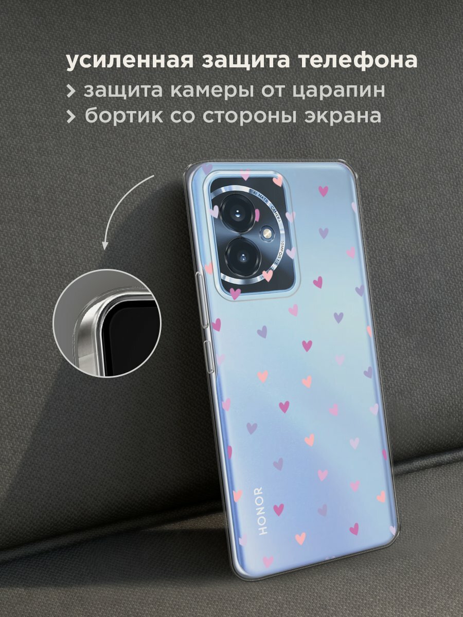 Чехол на Honor 100 / Хонор 100 с принтом "Пастельные сиреневые сердечки", прозрачный — фото 1