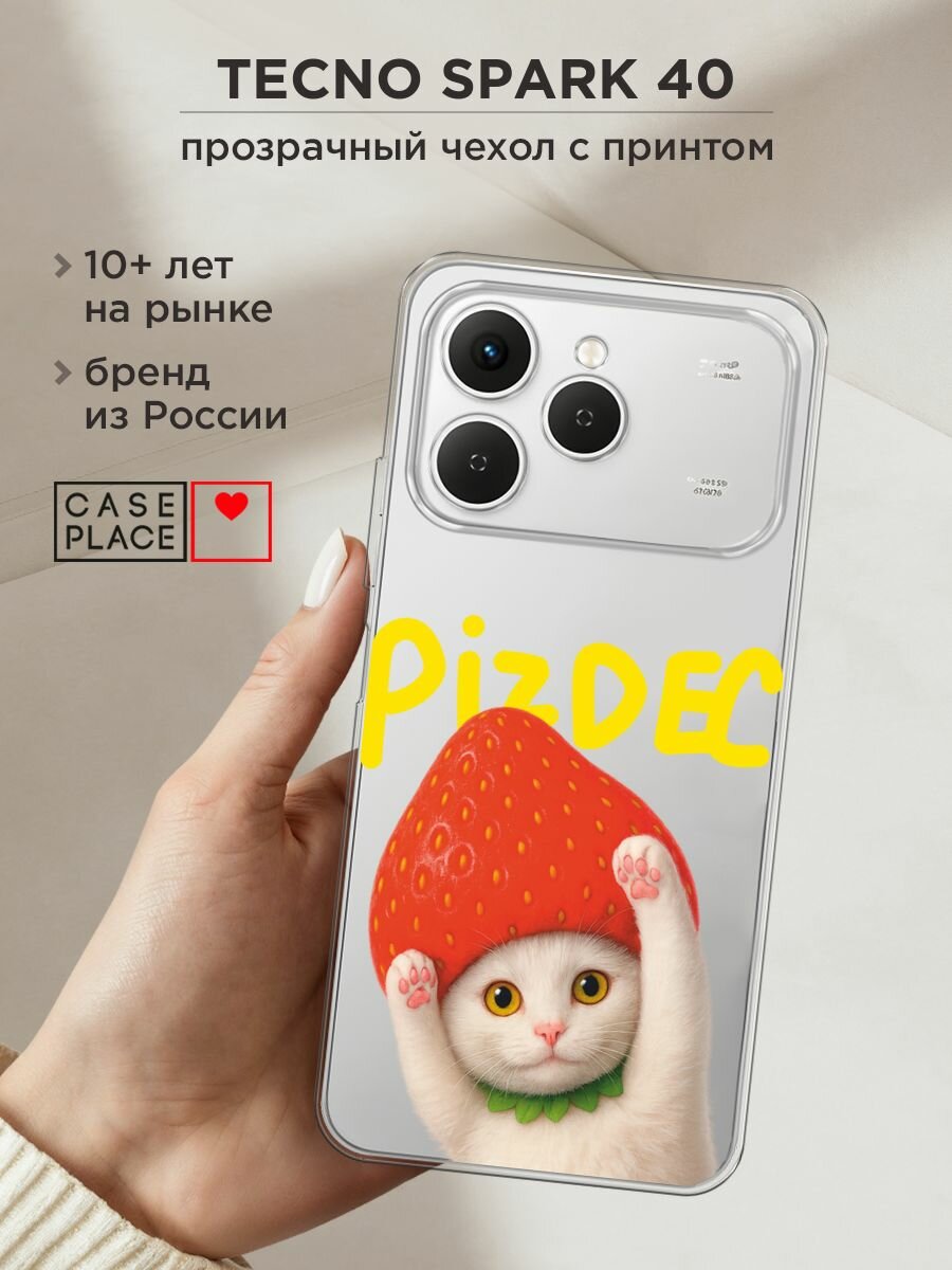 Чехол на Tecno Spark 40 / Текно Спарк 40 с принтом "Котик с надписью", прозрачный