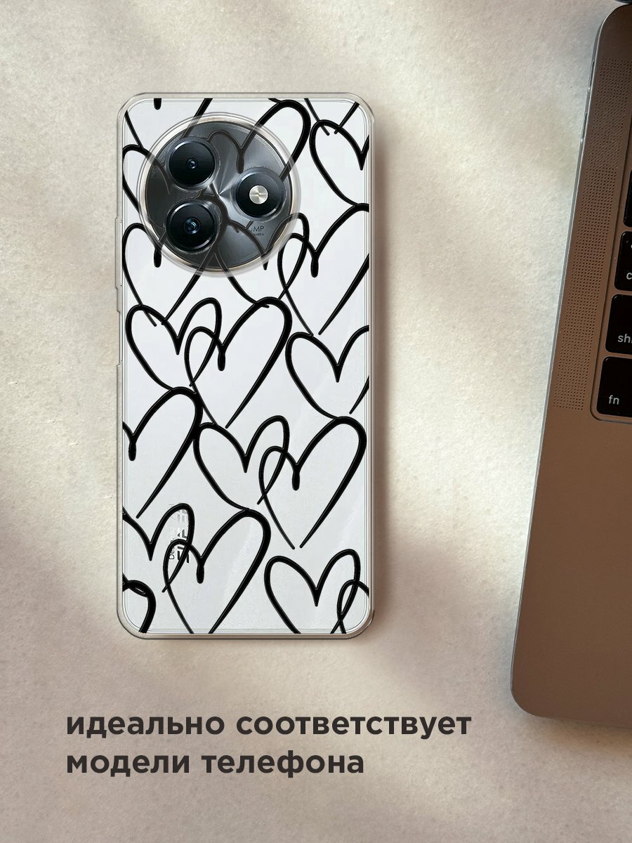 Чехол на Itel S24 / Ител S24 с принтом "Hearts doodle black 1" — фото 1