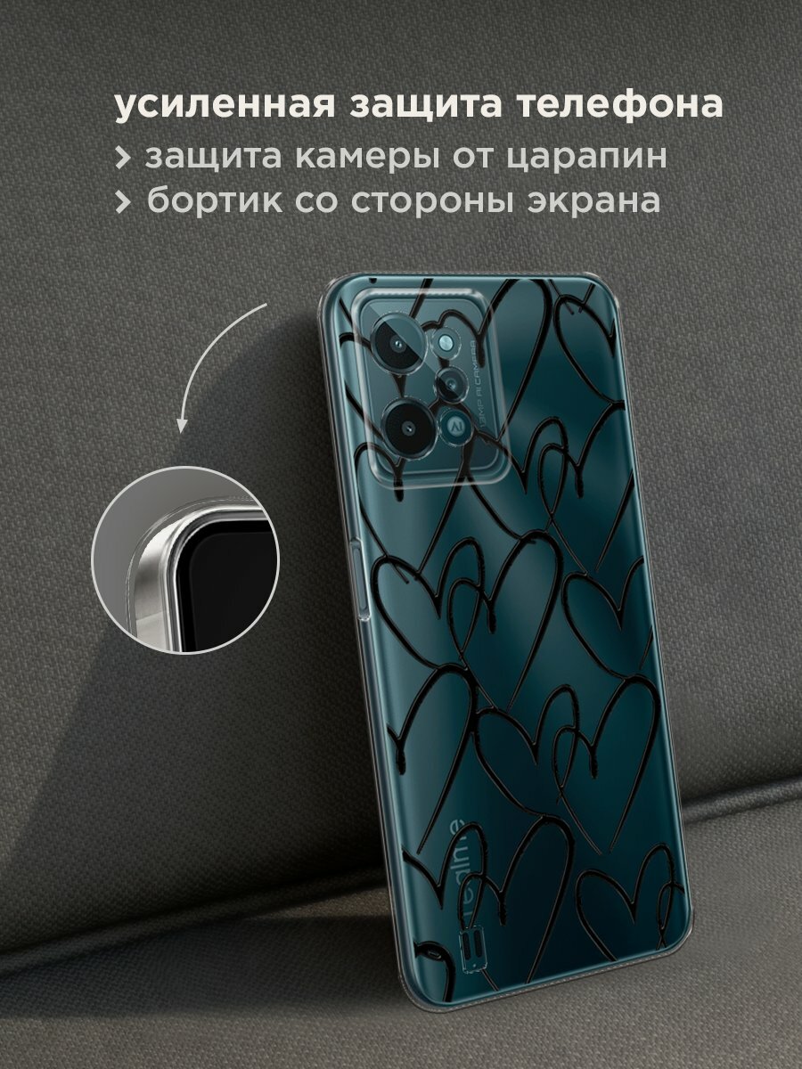 Чехол на Realme C31 / Реалми C31 с принтом "Hearts doodle black 1" — фото 1