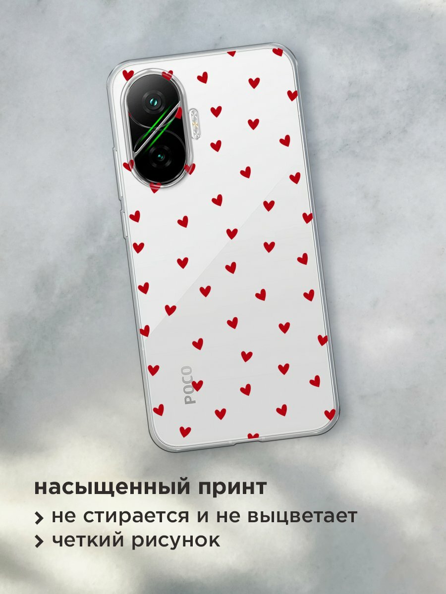 Чехол на Poco F7 / Поко F7 с принтом "Red hearts", прозрачный — фото 1